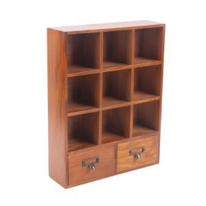 ahulin 9-cube wooden storage shelf organizer with 2 drawers, desktop bookshelf display cabinet for bedroom aesthetic cube storage (brown)