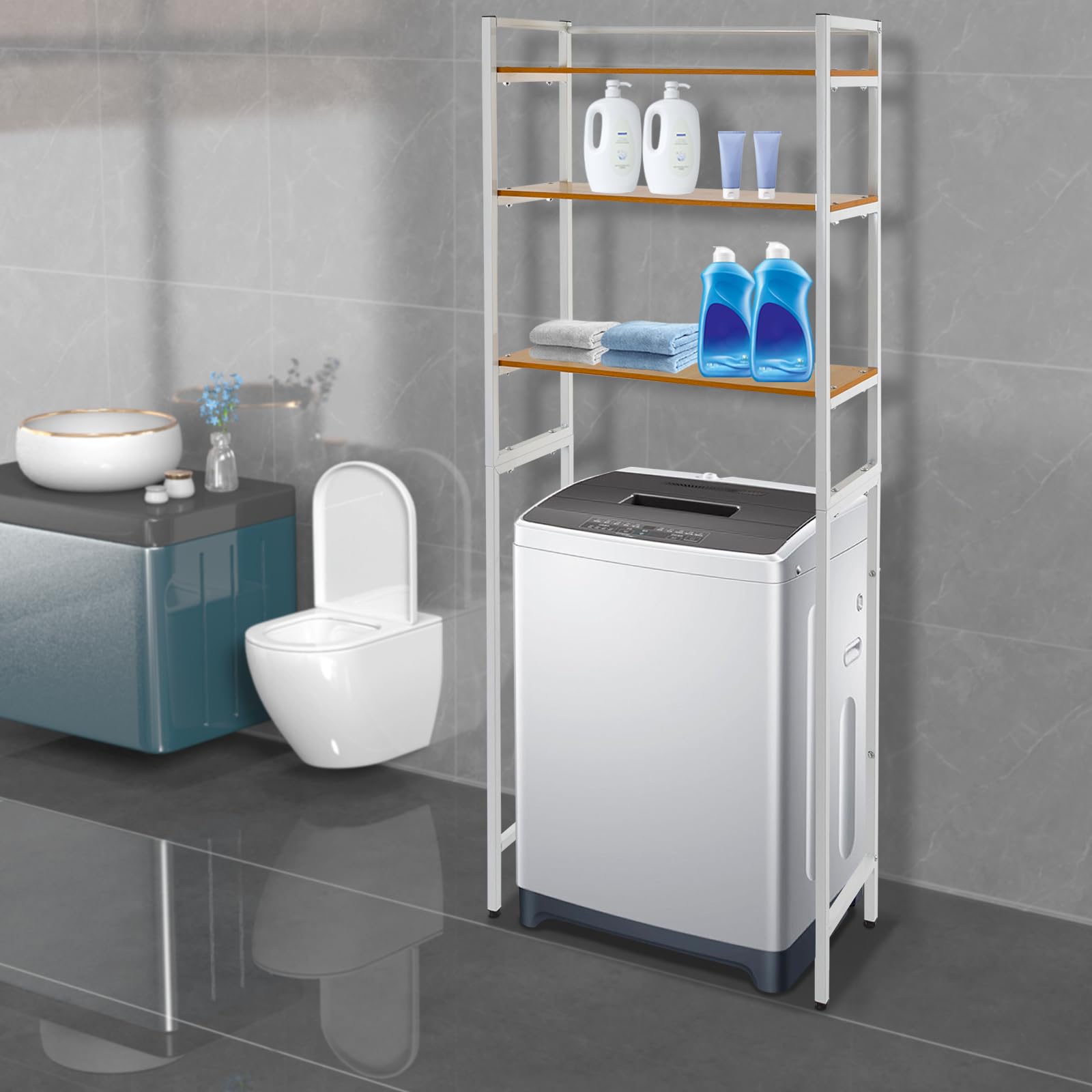 MSAIERPLR Over The Toilet Storage Cabinet Bathroom Storage Shelf Freestanding Storage Rack Bathroom Rack for Washing Machine Over Washer & Dryer Shelves Suitable for Use in Kitchens Bathrooms Laundry