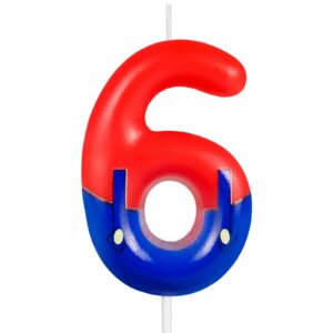 funcandle red blue 6th birthday candles number 6 candle cake topper,hot cartoon game characters themed happy 6th birthday cake perfect party decorations for boys girls kids party supplies