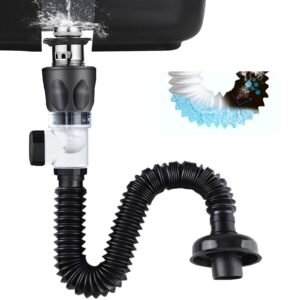 bathroom sink drain kit p trap bathroom sink - anti-odor flexible expandable sink drain pipe snappy trap with built in anti-clogging stopper for 1-1/4'' & 1-1/2'' drain hole or rv sink drain