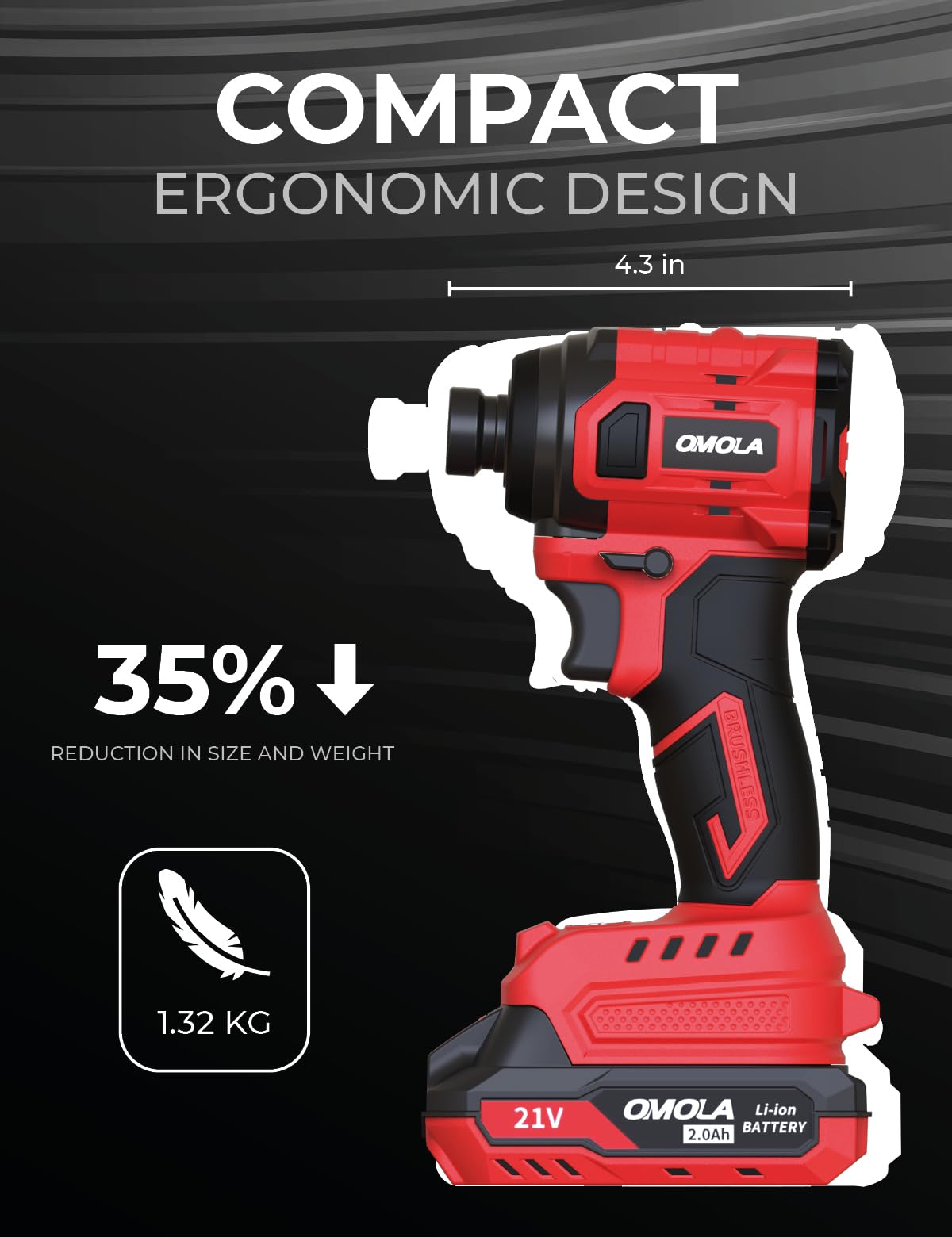 Impact Driver，2500 In-lbs，1/4" Hex Chuck，High Torque 3200 RPM,Impact Drill With A 15C 21V 2.0Ah Li-Ion Battery,Fast Charger，Brushless Motor，Suitable for Domestic And Construction Site Work