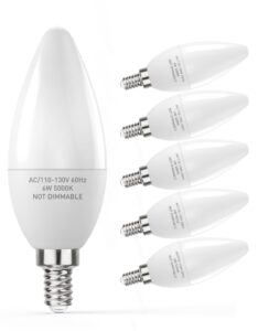 partphoner e12 led light bulbs b11 candelabra bulbs 60w equivalent, non-dimmable 6w led candle chandelier bulb 600 lumen, 5000k daylight white, pack of 6