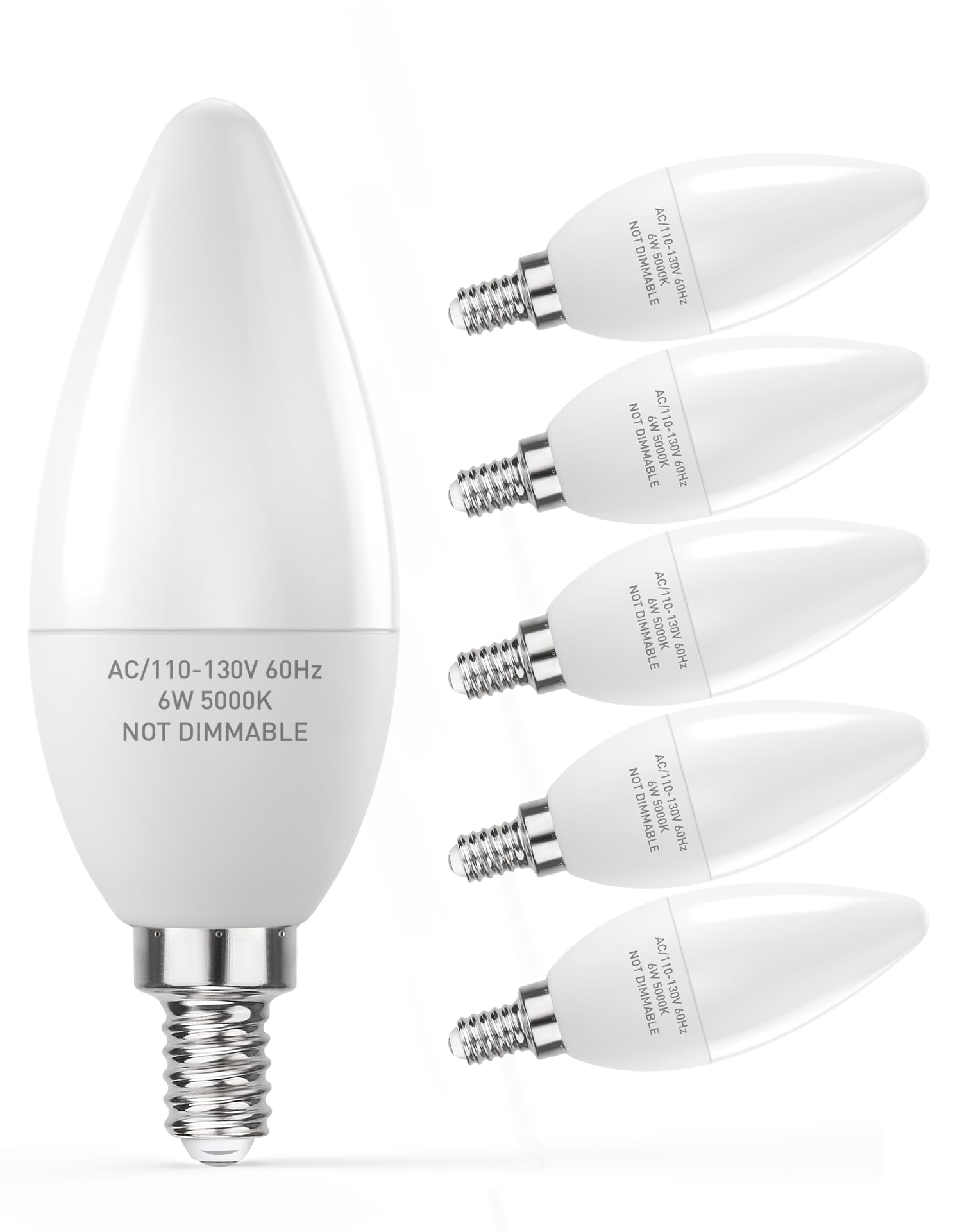 PARTPHONER E12 LED Light Bulbs B11 Candelabra Bulbs 60W Equivalent, Non-Dimmable 6W LED Candle Chandelier Bulb 600 Lumen, 5000K Daylight White, Pack of 6