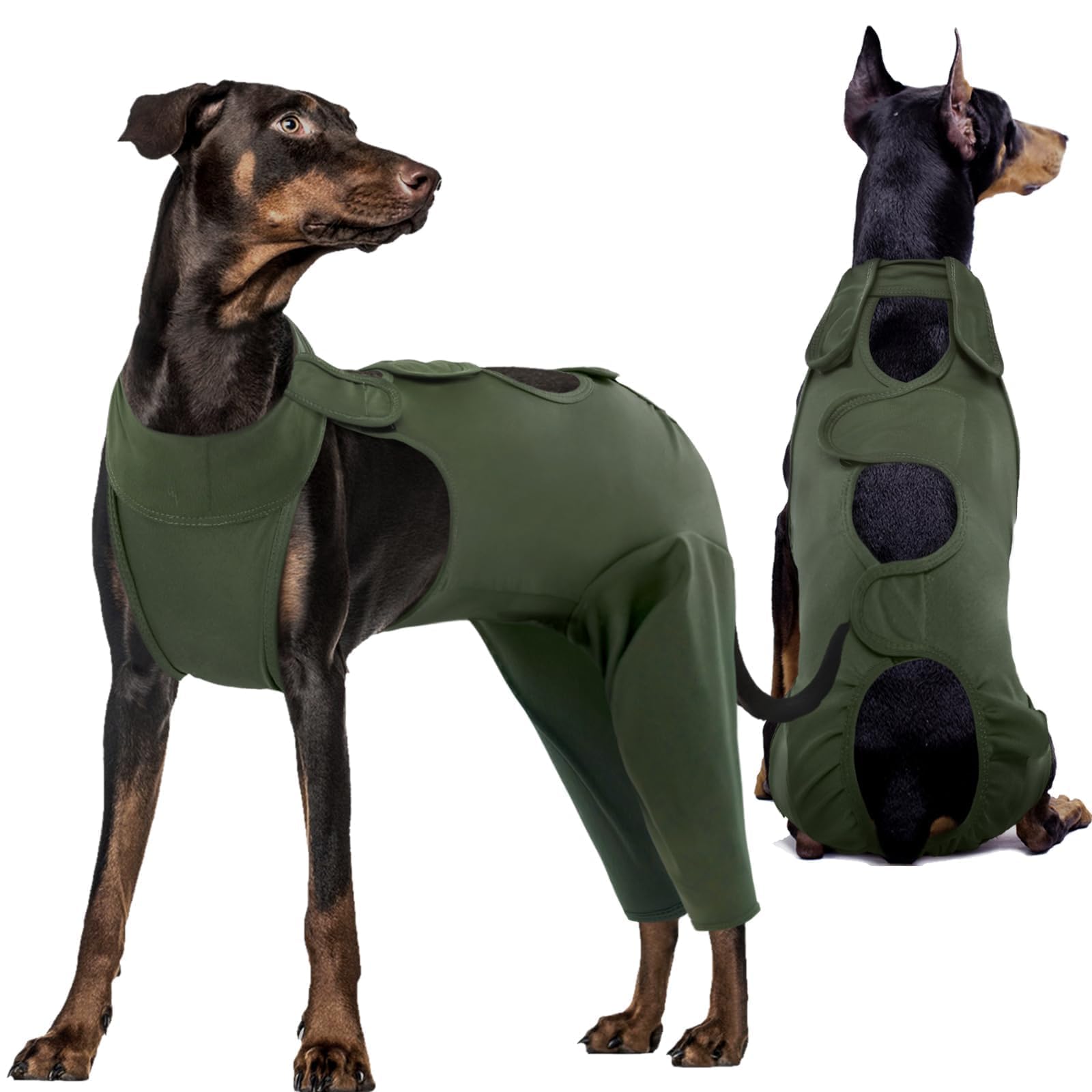 Kuoser Thigh Wound Protective Sleeve for Dogs, Dog Surgery Recovery Suit for Rear Legs, Dog Recovery Sleeve for Female Male Dogs, Dog Onesie After Surgery Pet Surgical Suit for Spay Neuter, Green XL