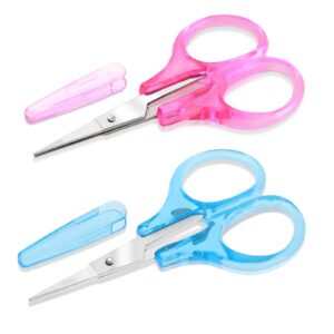 2 pack small sewing scissors stainless steel crafting scissors pointed scissors with cover, precision portable scissors for embroidery quilting sewing knitting crafting (blue+ pink)