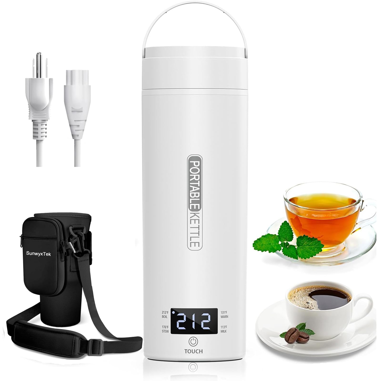 Portable Electric Kettle for Travel, Small Mini 500 ml Portable Electric Tea Coffee Kettle Hot Water Boiler for Camping Travel, 4 Temperature Controls, Auto Shut Off & Boil Dry Protection, BPA Free