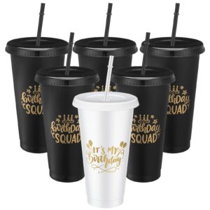 jingmore birthday party tumblers 24 oz birthday squad plastic tumblers with lid and straw for 20th 30th 40th 50th 60th birthday decorations party favor for women adults(white, black,6 pcs)