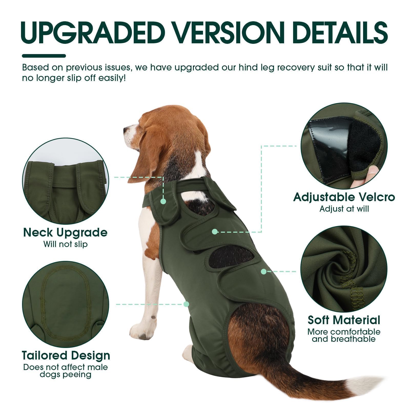 Kuoser Thigh Wound Protective Sleeve for Dogs, Dog Surgery Recovery Suit for Rear Legs, Dog Recovery Sleeve for Female Male Dogs, Dog Onesie After Surgery Pet Surgical Suit for Spay Neuter, Green XL