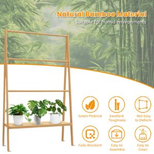 Cirui Bamboo Ladder Towel Rack with Storage Shelf 4-Tier Bathroom Ladder Towel Rack Freestanding Bamboo Drying Stand Multifunctional Display Stand for Bedroom Dressing Room Laundry