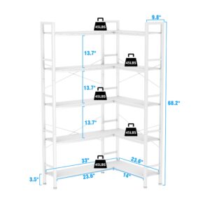 Lazyvan White Corner Bookshelf,5 Tiers Corner Shelf with Open Storage,L Shaped Shelves for Home Office,Living Room,Bedroom