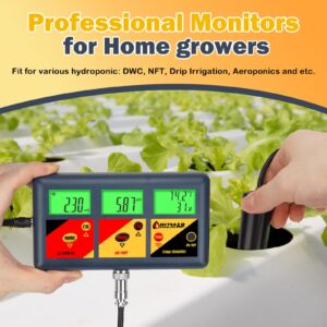 UIUZMAR pH EC TDS Continuous Monitor pH ORP Meter for Home Growers, 7 in 1 pH EC PPM CF ORP Temp Humidity Meter for Indoor Hydroponic Garden Reservoir Water Tank DWC Setup Aeroponic Gardening