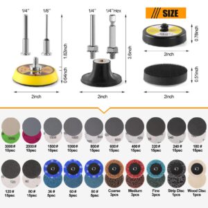 POLIWELL 2 Inch Sanding Discs Hook and Loop Variety Kit 80-3000 Grit for Drill Grinder Rotary Tools Die Grinder,2”Roll Lock Quick Change Discs Attachment with 1/8"&1/4" Shank Backer Plate,195 Pack