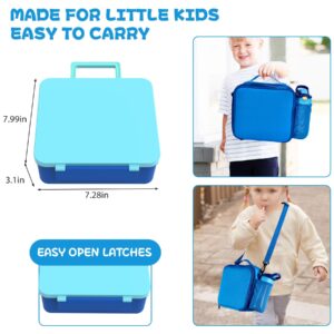 Kids Bento Lunch Box with 8oz Soup Thermo, Water Bottle, Kids Leakproof Lunch Food Containers with 4 Compartment, Kids Insulated Hot Food Jar with Lunch Bag for School, Trvael (Blue)