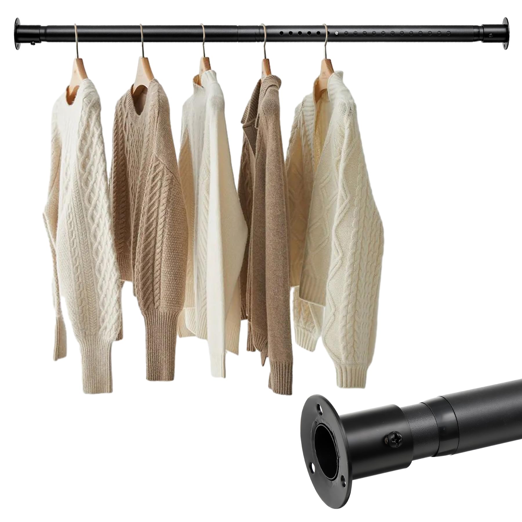 Closet rods for hanging clothes, 17 to 96 Inch Adjustable Closet Rod Heavy Duty Closet Hanging Rod Metal Closet Garment Organizer Rack,Shower Curtain Rods for Closet Wardrobes