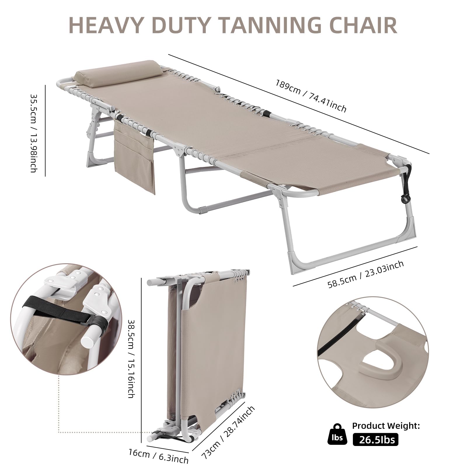 Tanning Chair for Adults with Face Hole- Versatile, Folding Chaise Lounge Chair for Outside Pool, Beach, Sunbathing and Reading on Stomach - Heavy Duty, Foldable Laying Out Chair for Tanning (Beige)