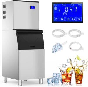 gaomon commercial ice maker, 350lbs/24h ice making machine with 250lbs large storage bin, 600w auto self-cleaning ice maker machine with 3.5-inch led panel for bar cafe restaurant business