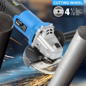 G LAXIA Angle Grinder，4 Amp Electric Grinder Tool with Grinding and Cutting Wheels, Auxiliary Handle for Cutting, Grinding, Polishing and Rust Removal