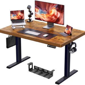 ErGear Whole Piece Standing Desk, 40x24 Inch Thick Adjustable Desk with 4 Height Memory, Electric Sit Stand Desk with Cable Management Tray, Ergonomic Desk for Home Office, Vintage Brown, EGESD72V