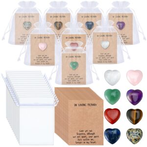 humyoun 50 sets celebration of life favors pocket token bulk cards with heart shape natural stones organza bags keepsake sympathy thank you gifts for memorial party supply funeral guest return favors