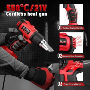 Dufuls Cordless Heat Gun with 2PCS Rechargeable Batteries, 5 Nozzles Heat Gun Kit, Max 1022℉ Hot Air Gun for Shrink Tubing, PVC Wrap, Crafts