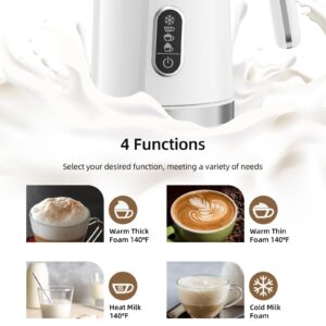 BioloMix Electric Milk Frother 4 in 1 Automatic Hot and Cold Milk Frother Warmer for Milk Latte Foam Maker Hot Chocolates Cappuccino (White)