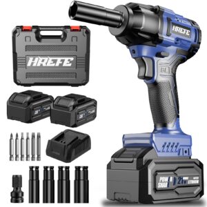 hrefe cordless impact wrench 1/2 inch, 405ft-lbs (550n.m) power impact drill set or tools, 3200rpm high torque impact driver, 2 x 4.0ah battery, 4 sockets, charger, electric impact gun for lug nut