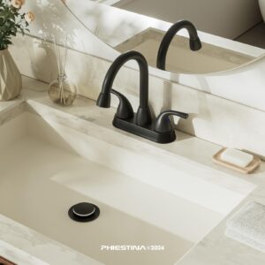 Phiestina Pull Down Sprayer Matte Black Bathroom Faucet，4 Inch Centerset 2 Handle Pull Out Bathroom Sink Faucet with 360 Swivel Spout，Metal Pop-Up Drain and Water Supply Lines，BF04007-B11-MB