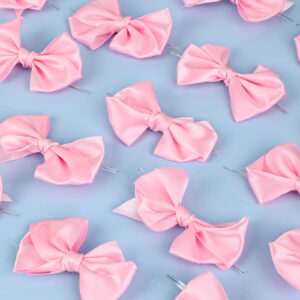 Pink Twist Ties Bows Satin Ribbon Bows for Treat Bags Pink Ribbon Bow 3" DIY Twist Bow Package Decorating Ribbon Bow for Crafts Gift Bags Bakery Candy Bags Wedding Gift Wrapping