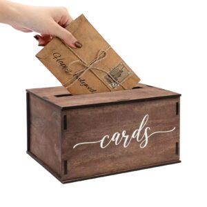 wooden wedding card box with slot and lid, 11.5 x 10.5 x 6.5 inch gift card box farmhouse wedding decoration for reception card box for wedding birthday bridal shower baby shower graduation party