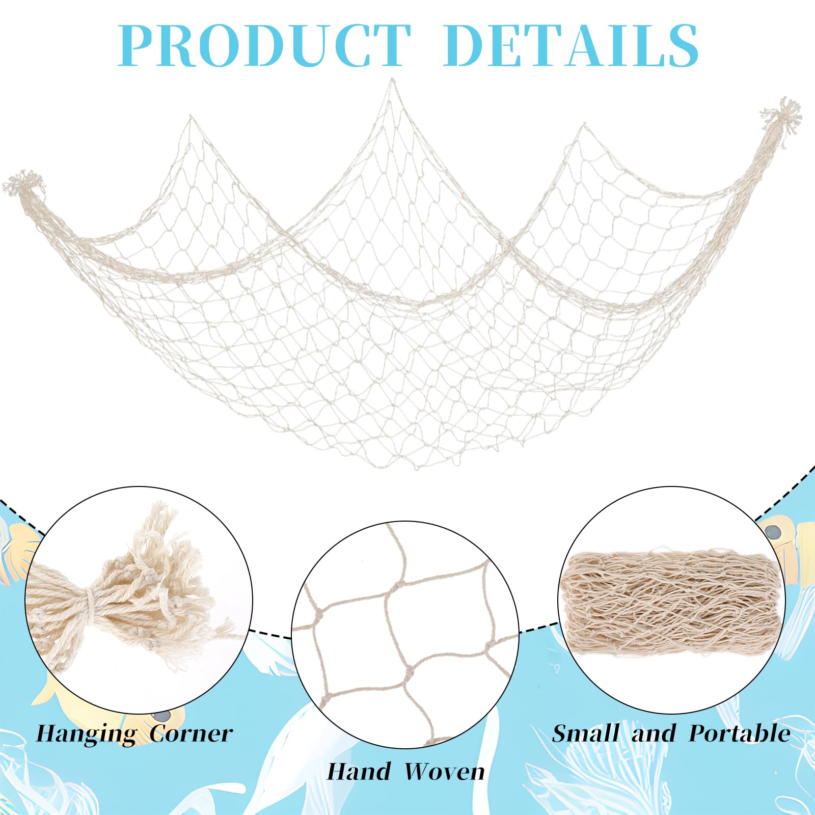 Fish Net Decor Decorative Fishing Net Decor Fish Net Decorations Ocean Fish Net Wall Decoration, Cotton Hawaiian Party Fish Net Ocean Themed Fishnet Room Party Accessory Wall Hangings