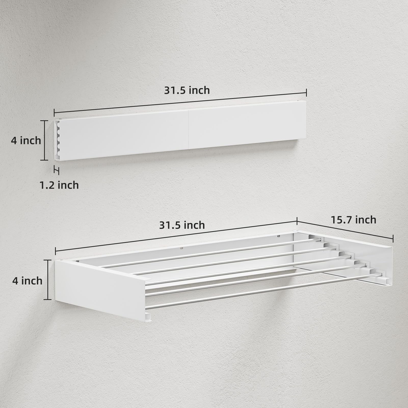 SUBEKYU Wall Mounted Drying Rack,Foldable Laundry Drying Rack Wall Mount,Space Saving Drying Rack Collapsible,Wall Clothes Drying Rack Clothing for Indoor and Outdoor,Laundry Room Organizer