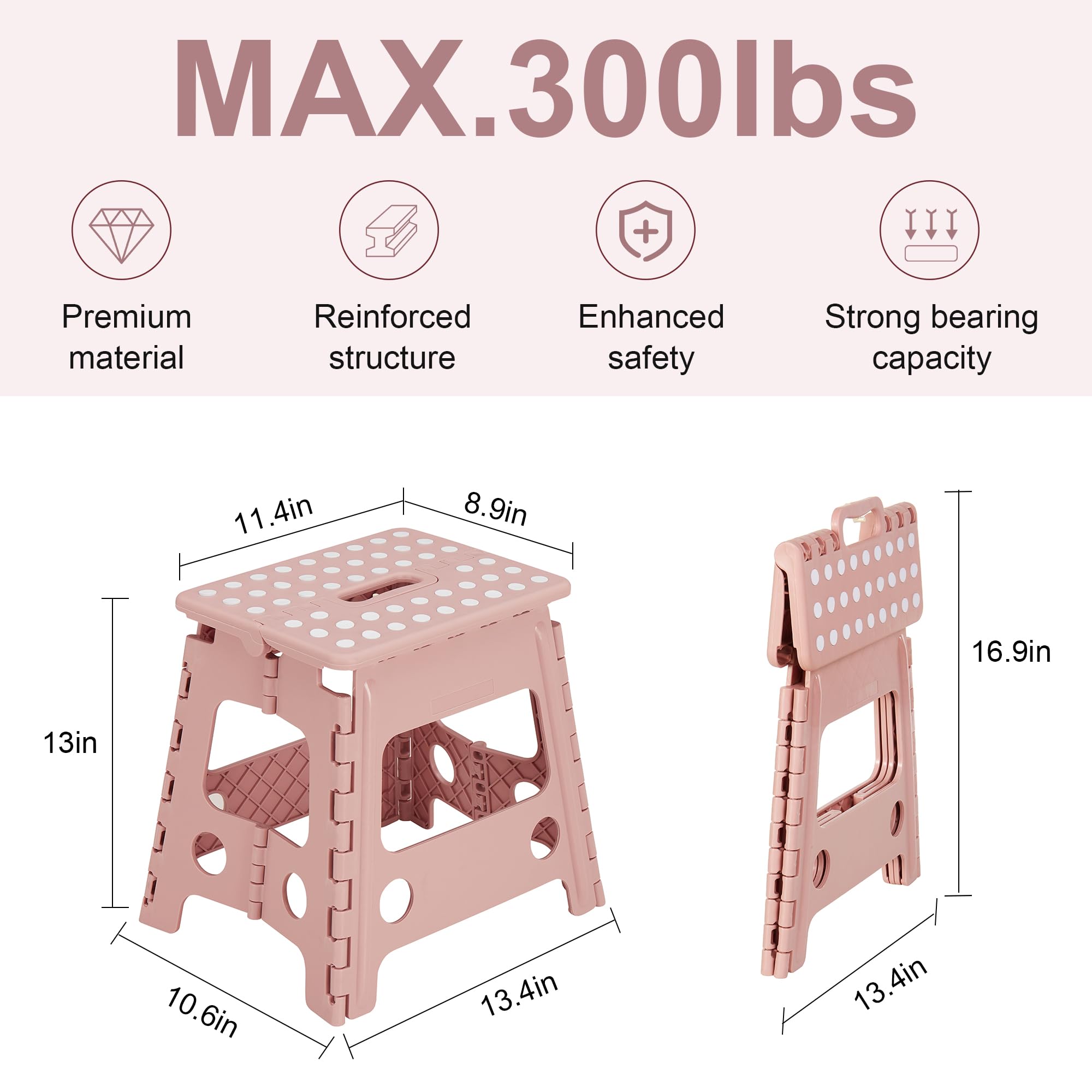 VECELO Folding Step Stool 13 Inch, Non-Slip Surface Portabl Foldable 1 Step Stool with Carry Handle, Heavy Duty to Support Kids/Toddler/Adults for Living Room Kitchen, Bathroom