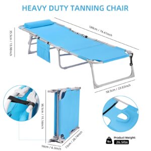 Tanning Chair for Adults with Face Hole - Versatile, Folding Chaise Lounge Chair for Outside Pool, Beach, Sunbathing and Reading on Stomach - Heavy Duty, Foldable Laying Out Chair for Tanning (Blue)