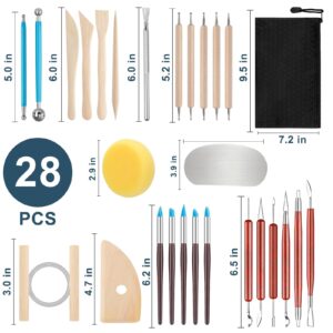 JRKOO Clay Tools Kit,28 PCS Pottery Tools,Polymer Clay Tools,Air Dry Clay Tools Set for Kids, Adults,Pottery Craft,Drawing,Dotting,Carving,Molding,Baking,Modeling,Shaping