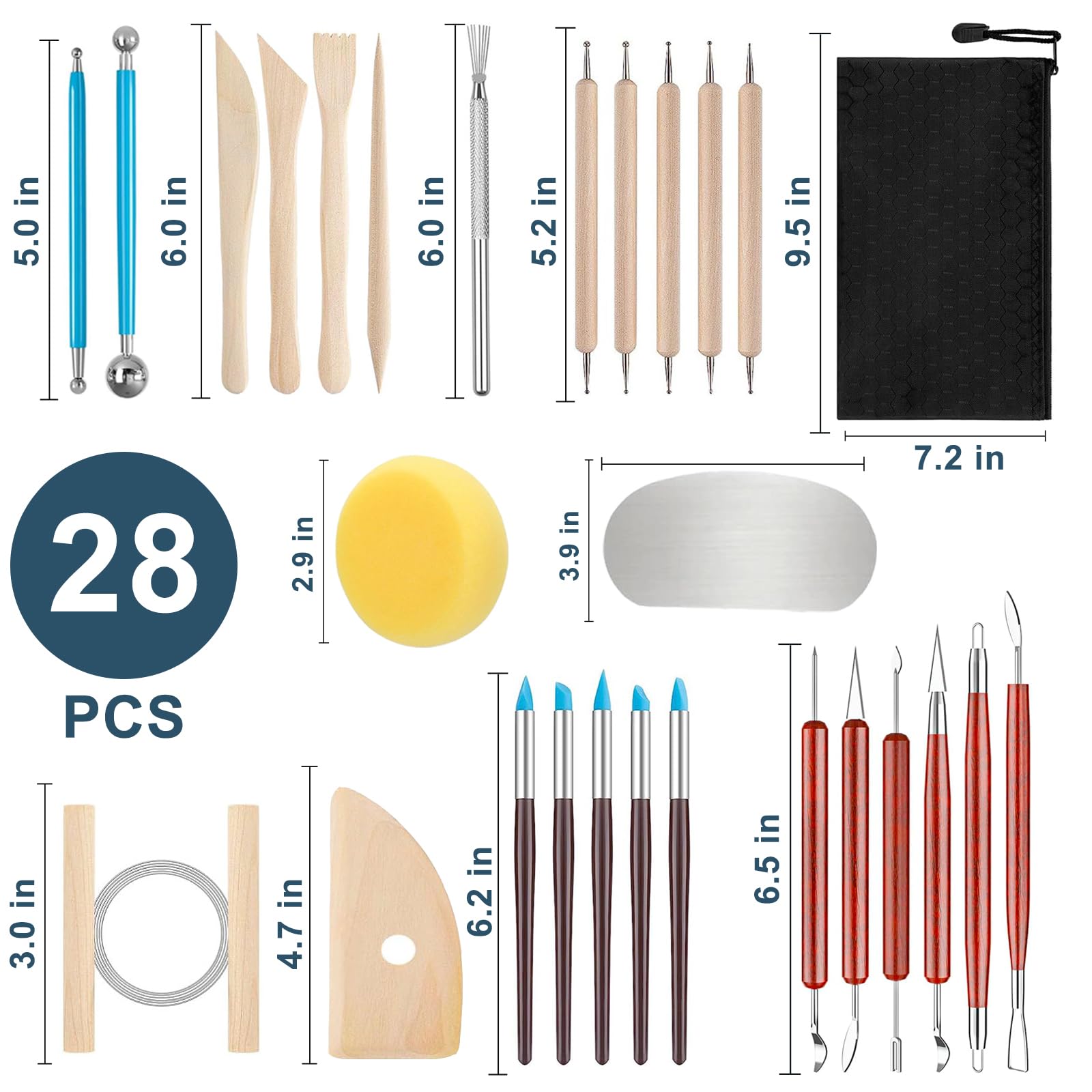 JRKOO Clay Tools Kit,28 PCS Pottery Tools,Polymer Clay Tools,Air Dry Clay Tools Set for Kids, Adults,Pottery Craft,Drawing,Dotting,Carving,Molding,Baking,Modeling,Shaping