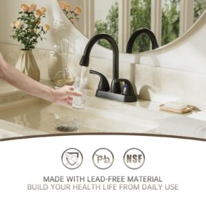 Phiestina Pull Down Sprayer Matte Black Bathroom Faucet，4 Inch Centerset 2 Handle Pull Out Bathroom Sink Faucet with 360 Swivel Spout，Metal Pop-Up Drain and Water Supply Lines，BF04007-B11-MB