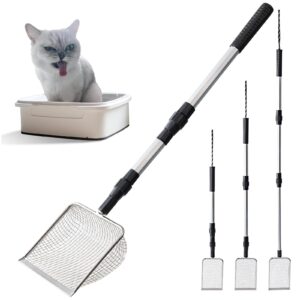 polarduck cat litter scoop for litter box: long handle metal cat poop scooper extendable heavy duty & non-stick with extra small kitty litter scoop & litter scoop holder | chicken coop pooper scooper