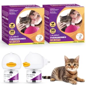 g · peh cat pheromones calming diffuser, 2 pack premium pheromone diffuser for cats, cat calming diffuser with 2 diffuser + 2 refill 48ml vial relieve anxiety stress for cats calm for 60 days