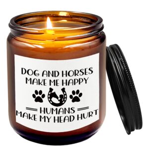 kdqua dog horse lovers lavender scented candles, dog memorial gifts, pet loss sympathy gifts for women girls, dog mom gift, horse rider custom horse gifts for girlfriend soy wax amber jar candle