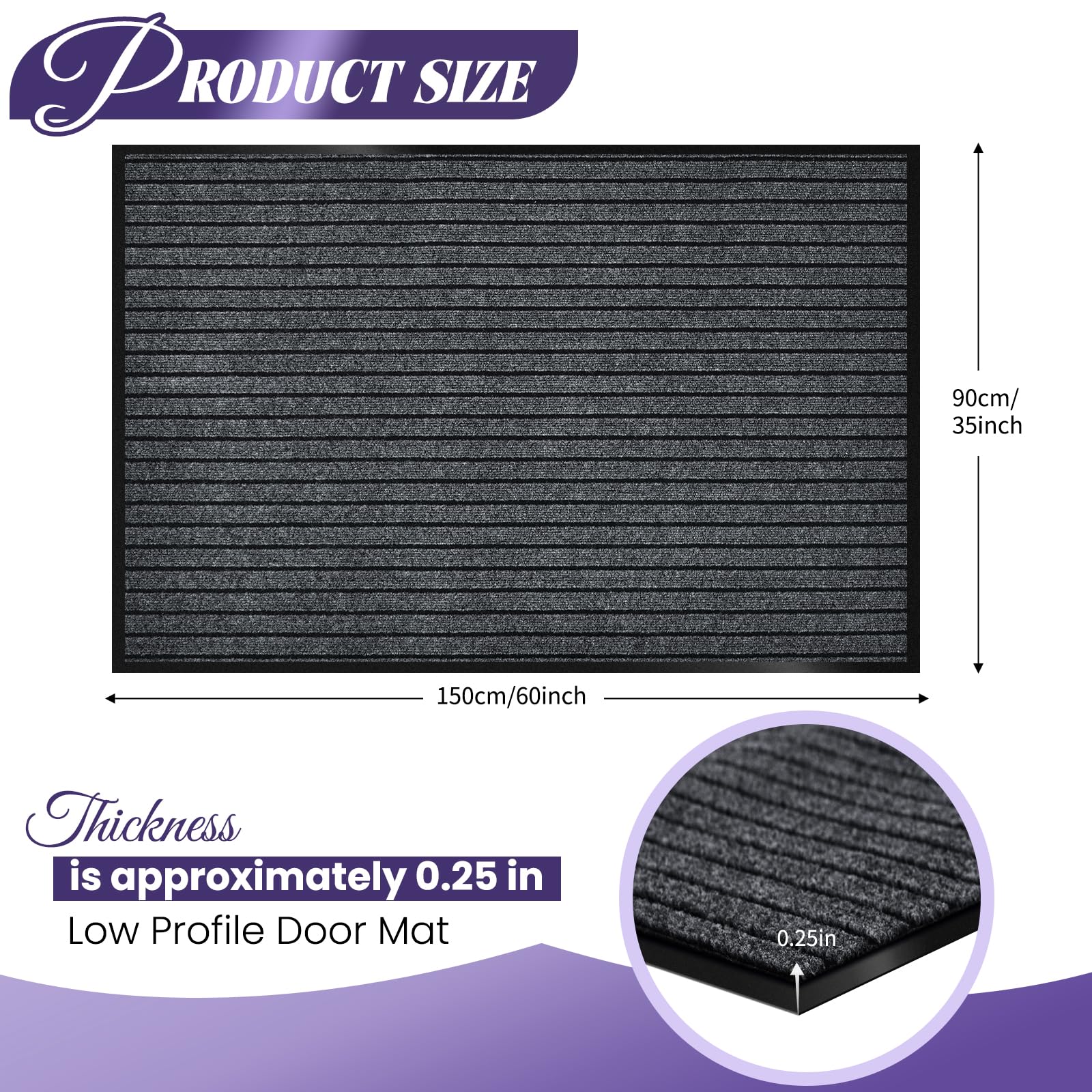 Door Mat Heavy Duty Outdoor Indoor Doormat Low Profile Front Door Mat Large 35x60 inch Gray Striped Entrance Welcome Mats Easy Clean Patio Entrance Mat Waterproof Anti-Skid Rubber Backing