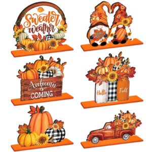 croblissful 6 pcs fall table decorations wooden fall table centerpieces autumn pumpkin car gnome table signs thanksgiving fall decorations for home tiered tray decor