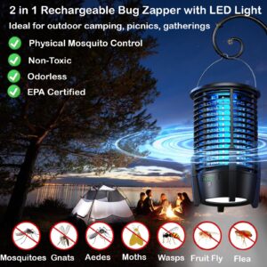 Rechargeable Bug Zapper Outdoor, Mosquito Zapper Rechargeable, Cordless Bug Zapper Outdoor with LED Light and 3600mAh Battery, Bug Zapper Light, Mosquito Killer for Camping Patio Backyard Garden