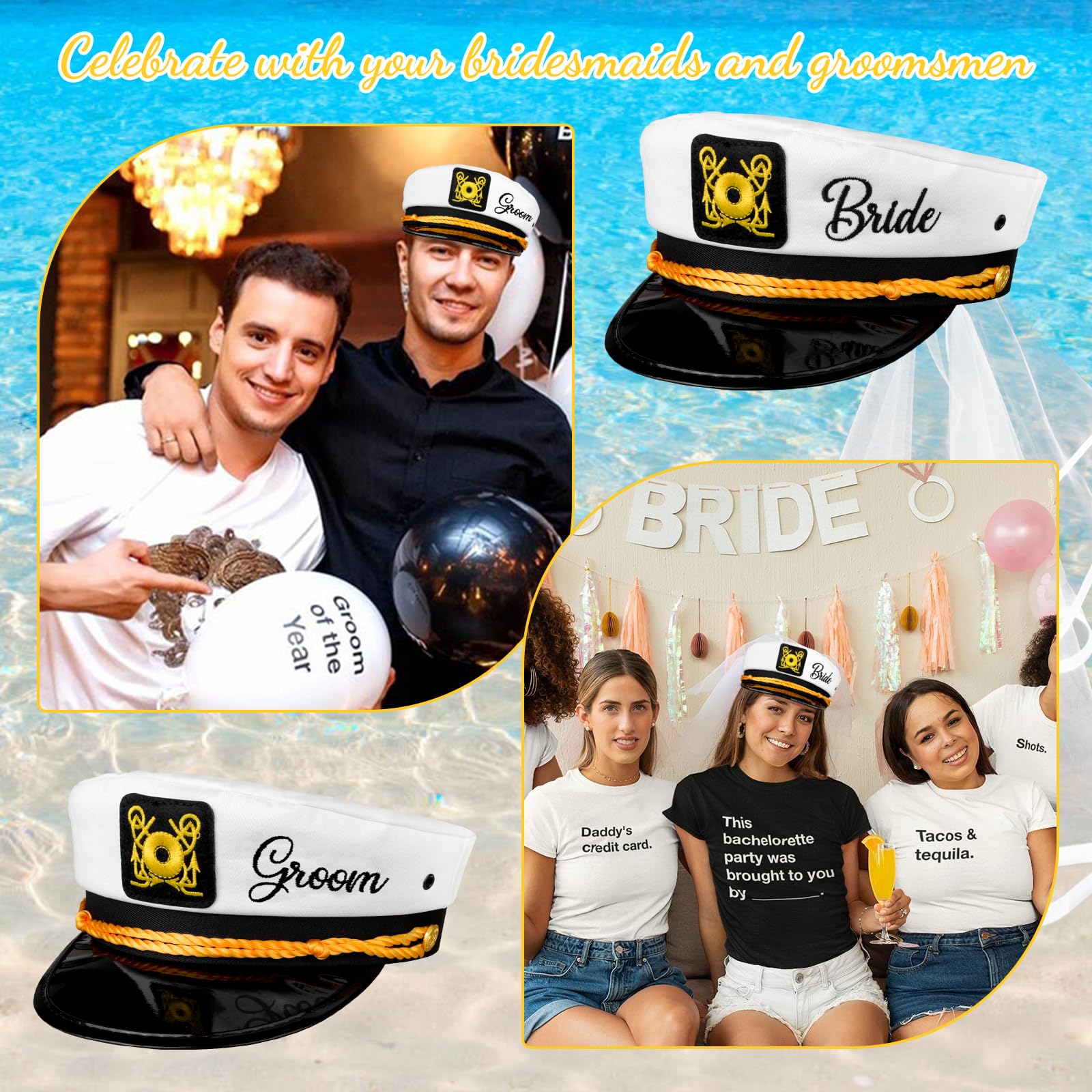 Bride Groom Captain's Hat - Groom to Be Bachelor Hat, Funny Bride Hats with veil Bridal Shower Gifts Bachelorette Party Accessories