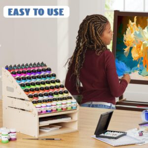 Gtouse Wooden Paint Storage Organizer, Citadel Paint Holder for 76 Bottles of Paints and 16 Paint Brushes Holder, 8-Tiers Craft Paint Storage Rack with 2 Cabinets for Art Tools for Artists