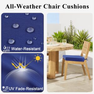 Topotdor Outdoor Chair Cushions for Patio Furniture, Waterproof Patio Chair Cushions Set of 2, Indoor/Outdoor Round Corner Chair Seat Cushion with Ties, 17"x16"x2", Blue