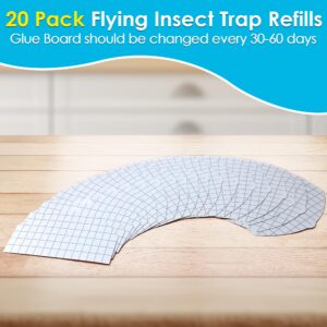 Qualirey 20 Pack Flying Insect Trap Refill Compatible with Faicuk FA-FLT07 Wall Sconce Fly Trap, Replacement Fly Glue Boards Refills for Capturing Flies, Moths, Gnats, Mosquitoes