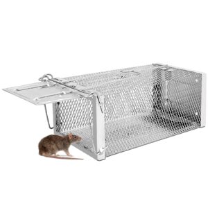 humane rat trap, chipmunk rodent trap that work for indoor and outdoor small animal - mouse voles hamsters live cage catch and release (silvery)