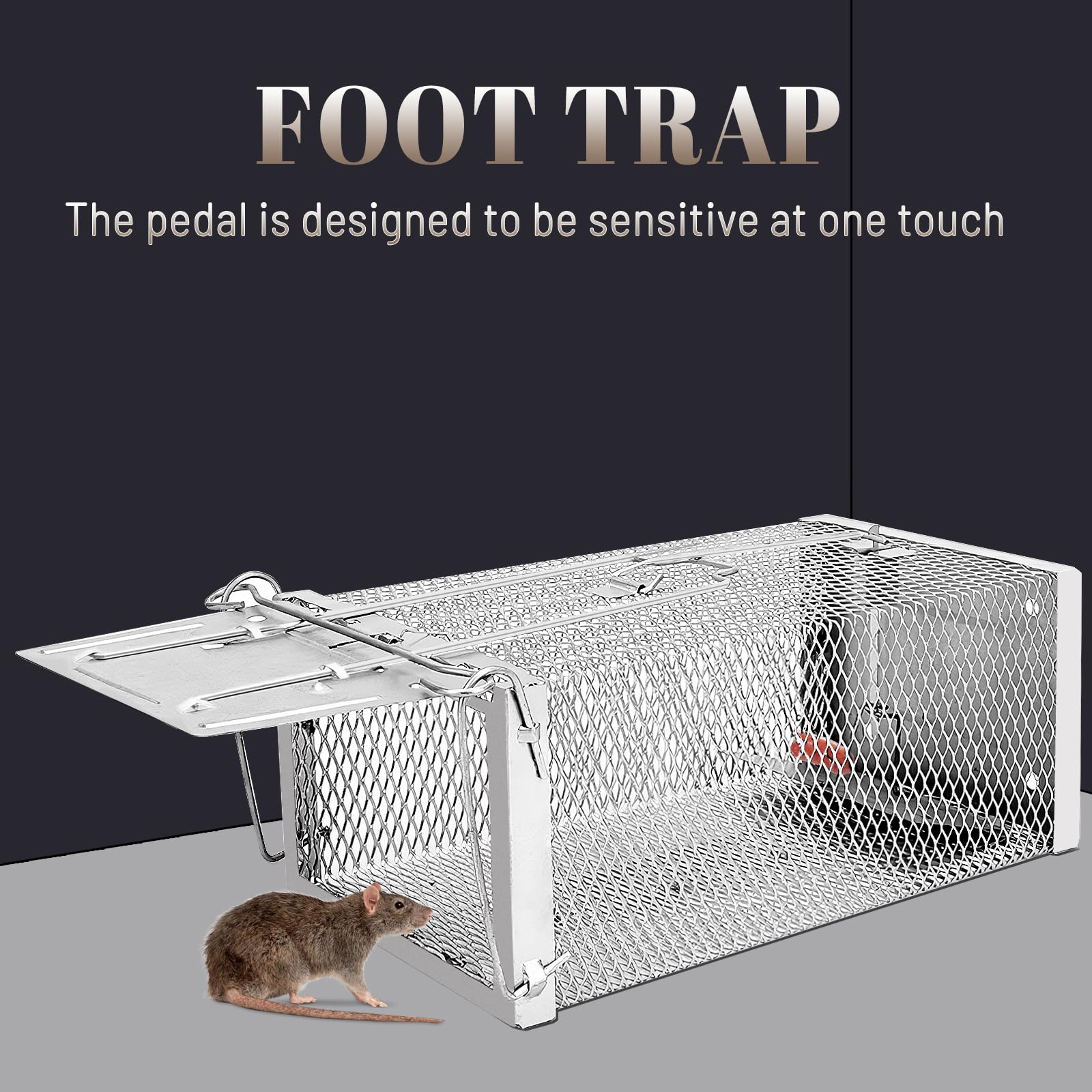 Humane Rat Trap, Chipmunk Rodent Trap That Work for Indoor and Outdoor Small Animal - Mouse Voles Hamsters Live Cage Catch and Release (Silvery)