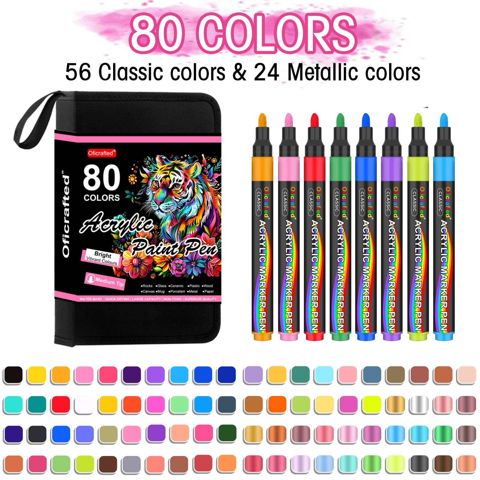 Oficrafted 80 Colors Acrylic Paint Pens, Premium Acrylic Paint Markers, Paint Pens & Paint Markers for Wood, Canvas, Rock Painting, Stone Surfaces,DIY Crafts Making