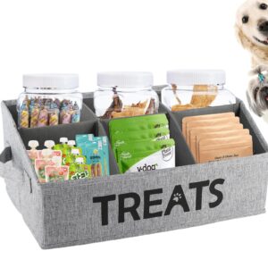 Brabtod Dog Storage Organizer,Dog Treat Container Bin,Collapsible Fabric Storage Box for Pet Treats with removable dividers,Dog Stuff Container for Dog Treats Stick/Pet Canned Food/Packaged Snacks